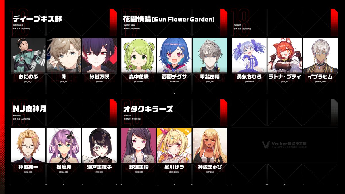 VTuber最協決定戦 ver. APEX LEGENDS Season2 出場チーム一覧 #VTuber最協決定戦S2